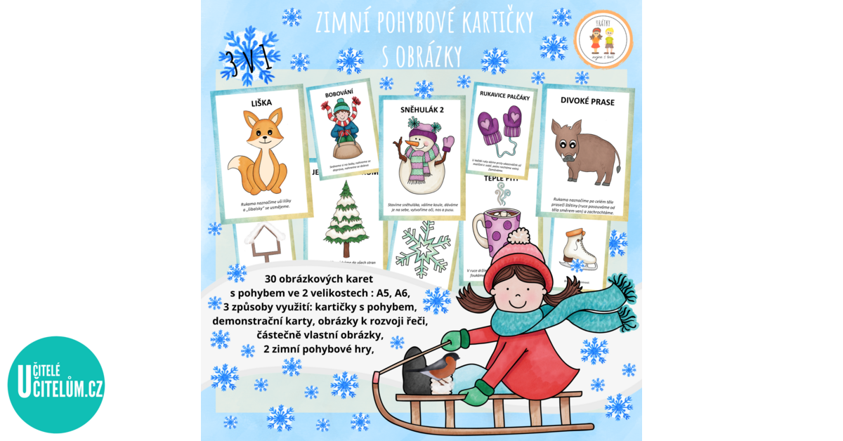 Zimní pohybové kartičky s obrázky - 3v1 - Logopedie | UčiteléUčitelům.cz